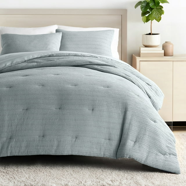 Comfort Canopy - Light Blue Waffle Textured Oversized 3 Piece Comforter ...