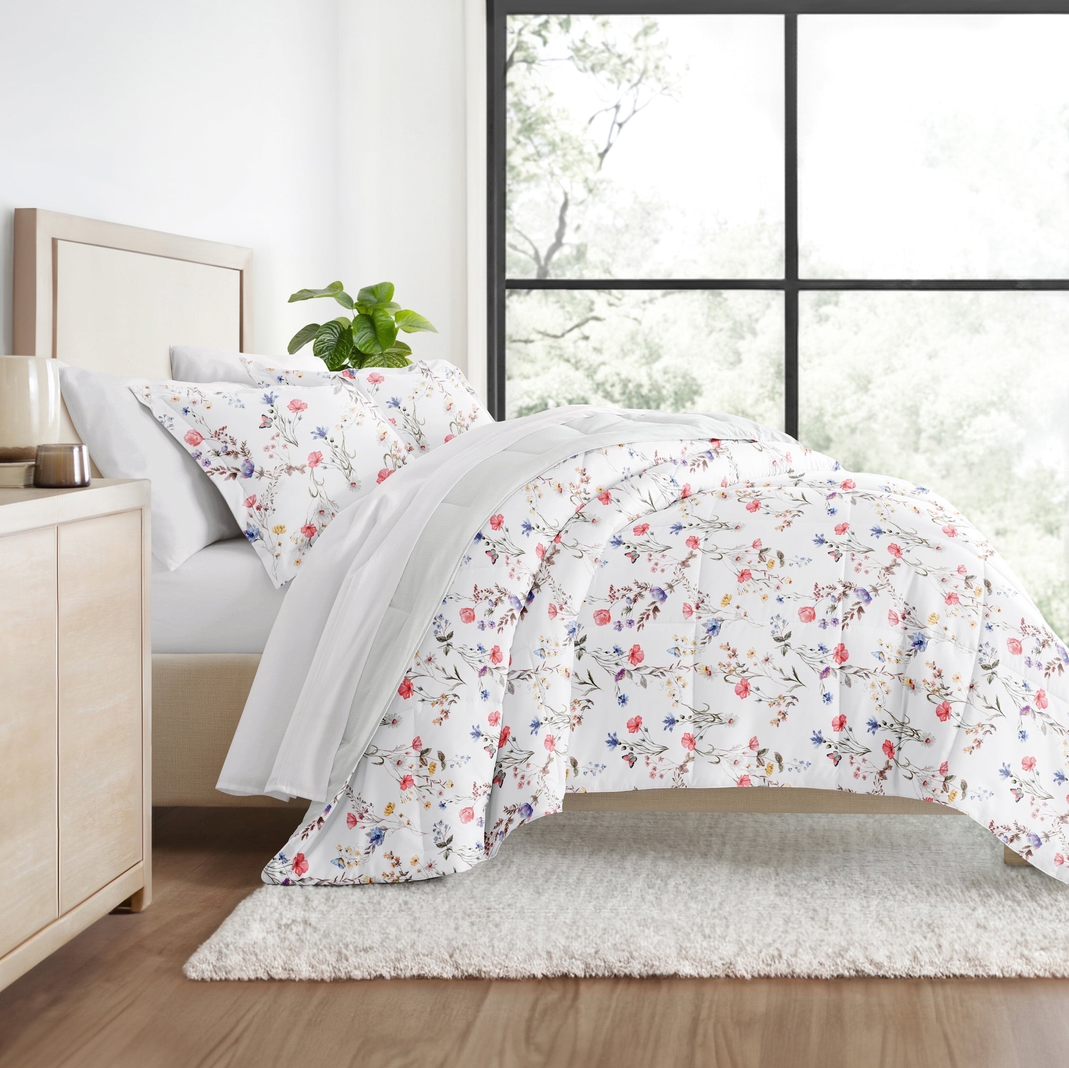 Comfort Canopy Meadow Floral Stripe Reversible Comforter Set, Twin and ...