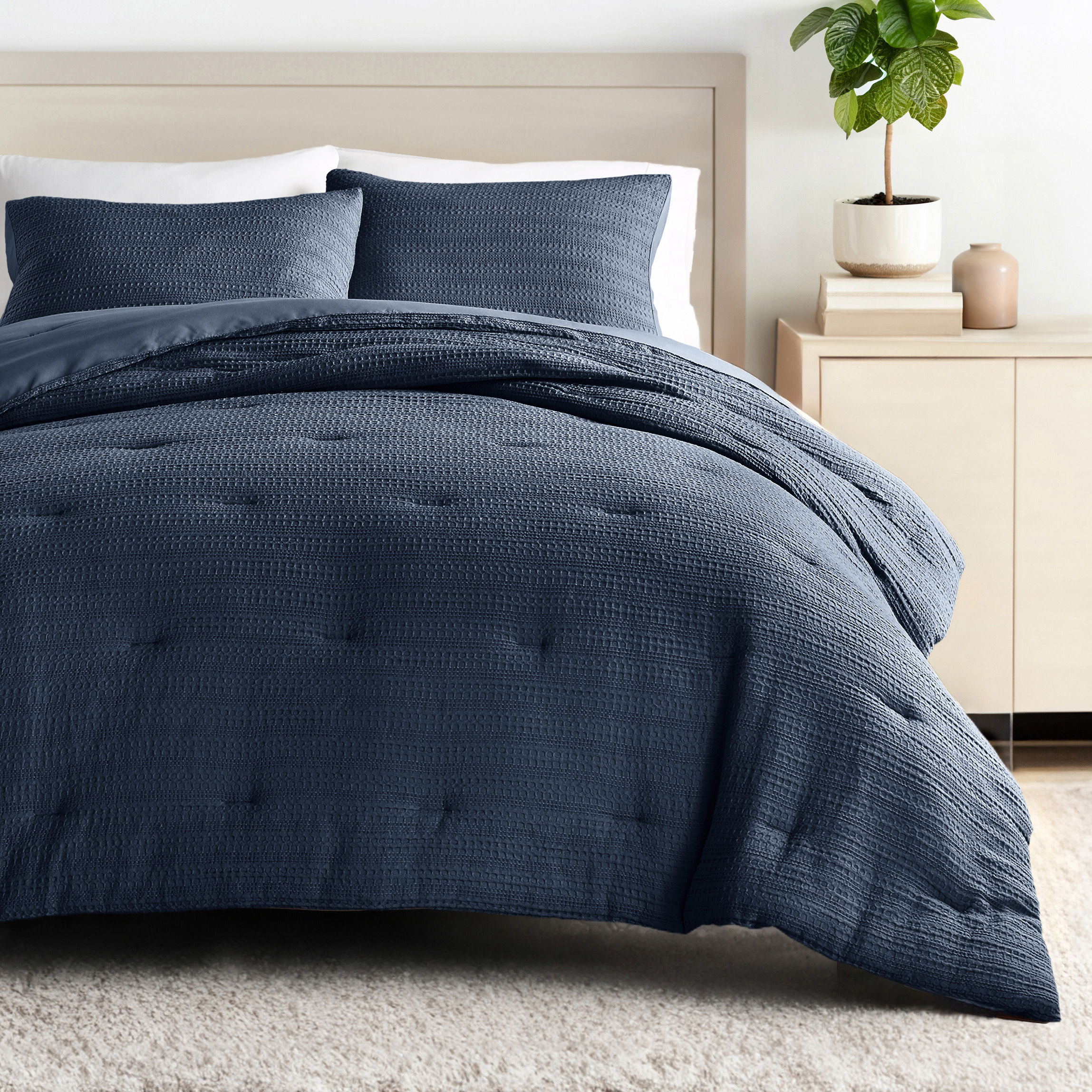 Mainstays 5-Piece Ivory Waffle Comforter Set, Full/Queen - Walmart.com