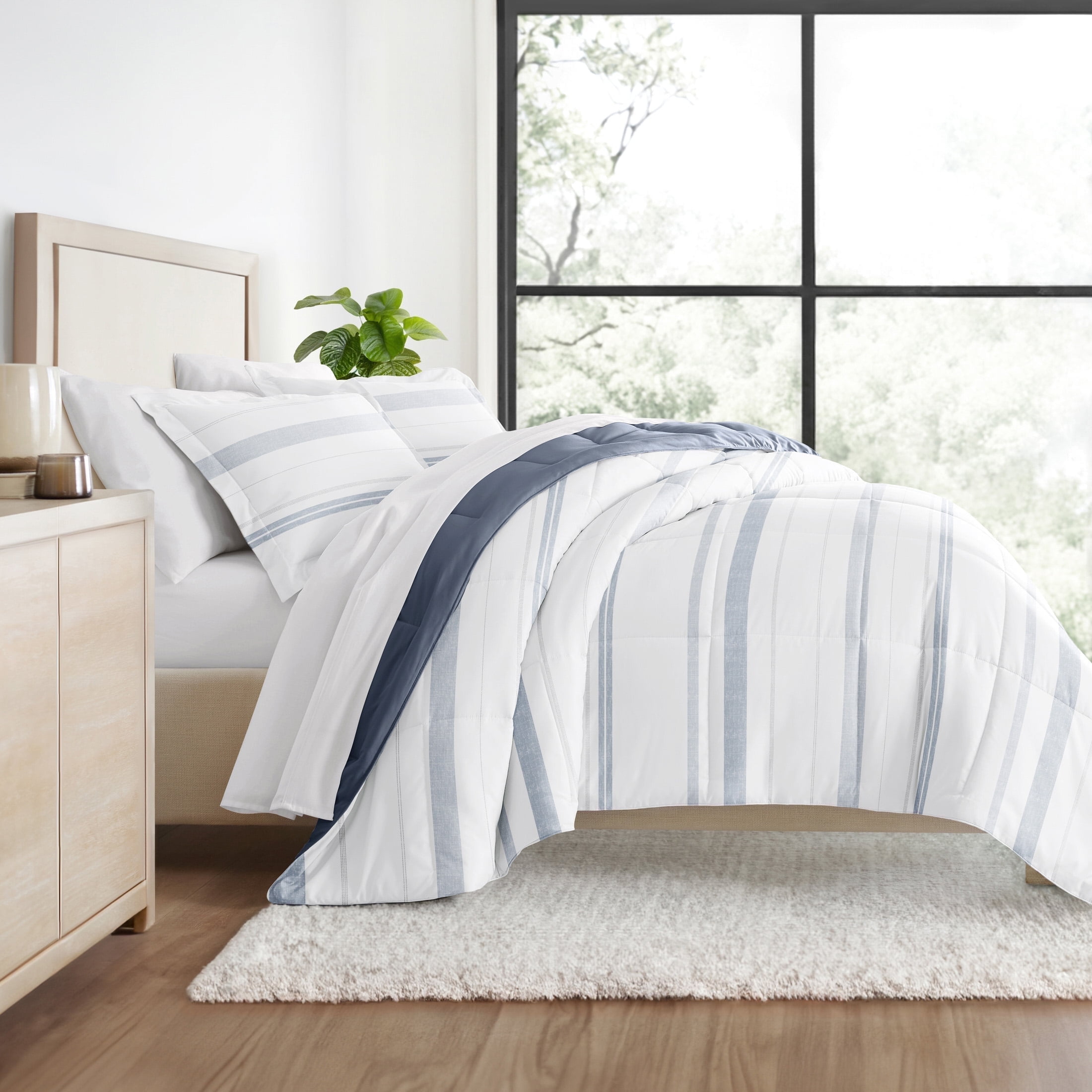 Comfort Canopy, Stitched Stripe Lightweight Reversible Comforter Set ...