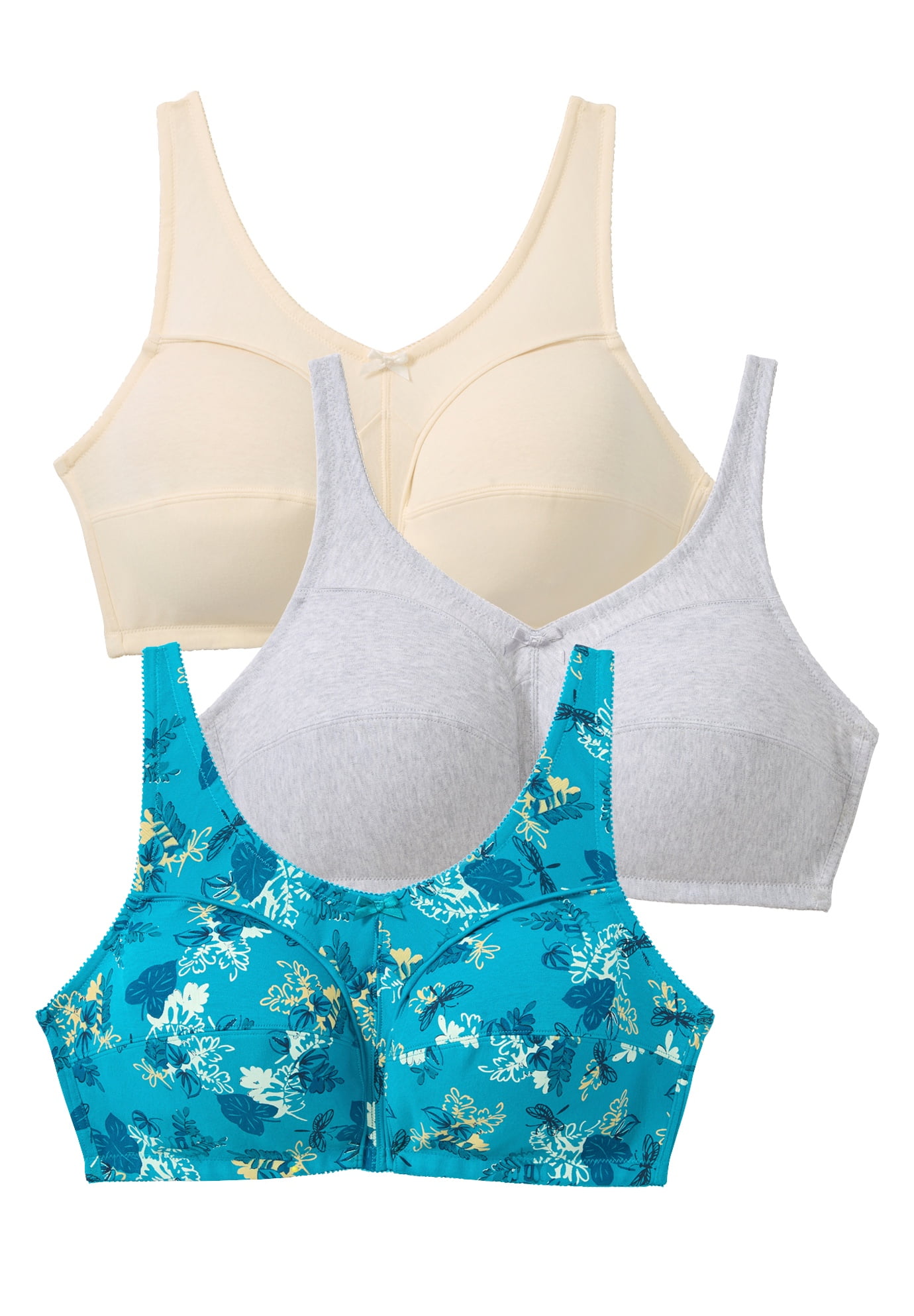 Comfort Choice Women's Plus Size 3-Pack Front-Close Cotton Wireless Bra ...