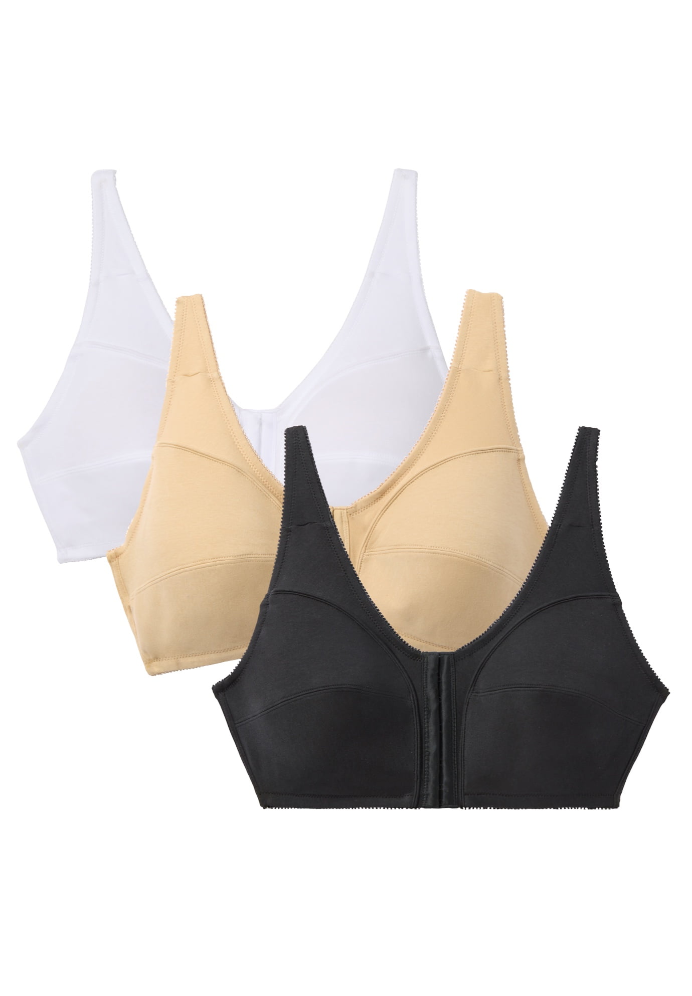 Comfort Choice Women's Plus Size 3-Pack Front-Close Cotton Wireless Bra ...
