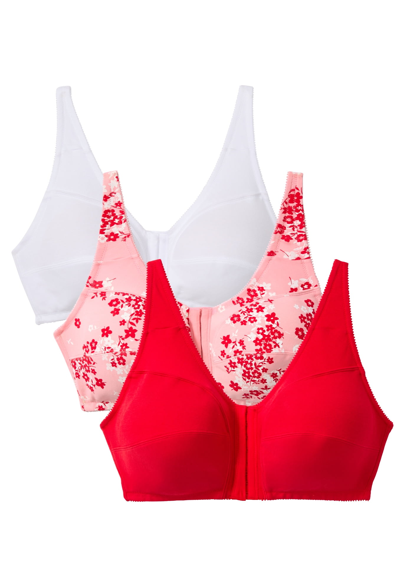 Comfort Choice Women's Plus Size 3-Pack Front-Close Cotton Wireless Bra ...