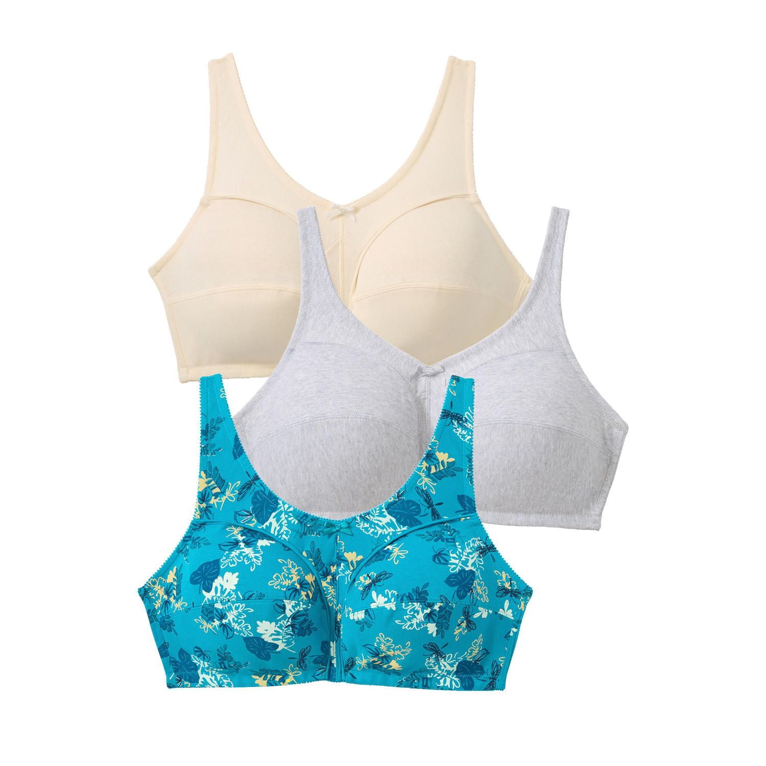 Comfort Choice Women's Plus Size 3-Pack Front-Close Cotton Wireless Bra ...