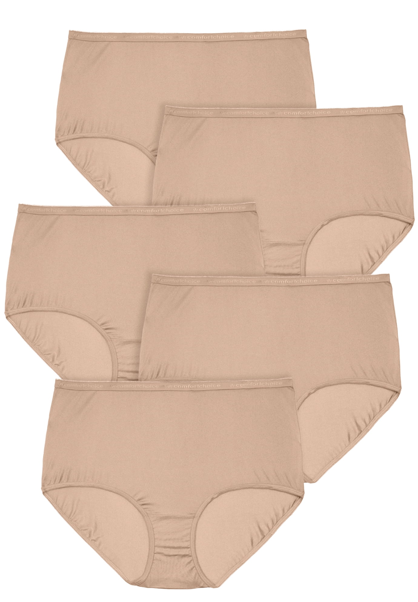Comfort Choice Womens Plus Size 5 Pack Nylon Full Cut Brief Underwear