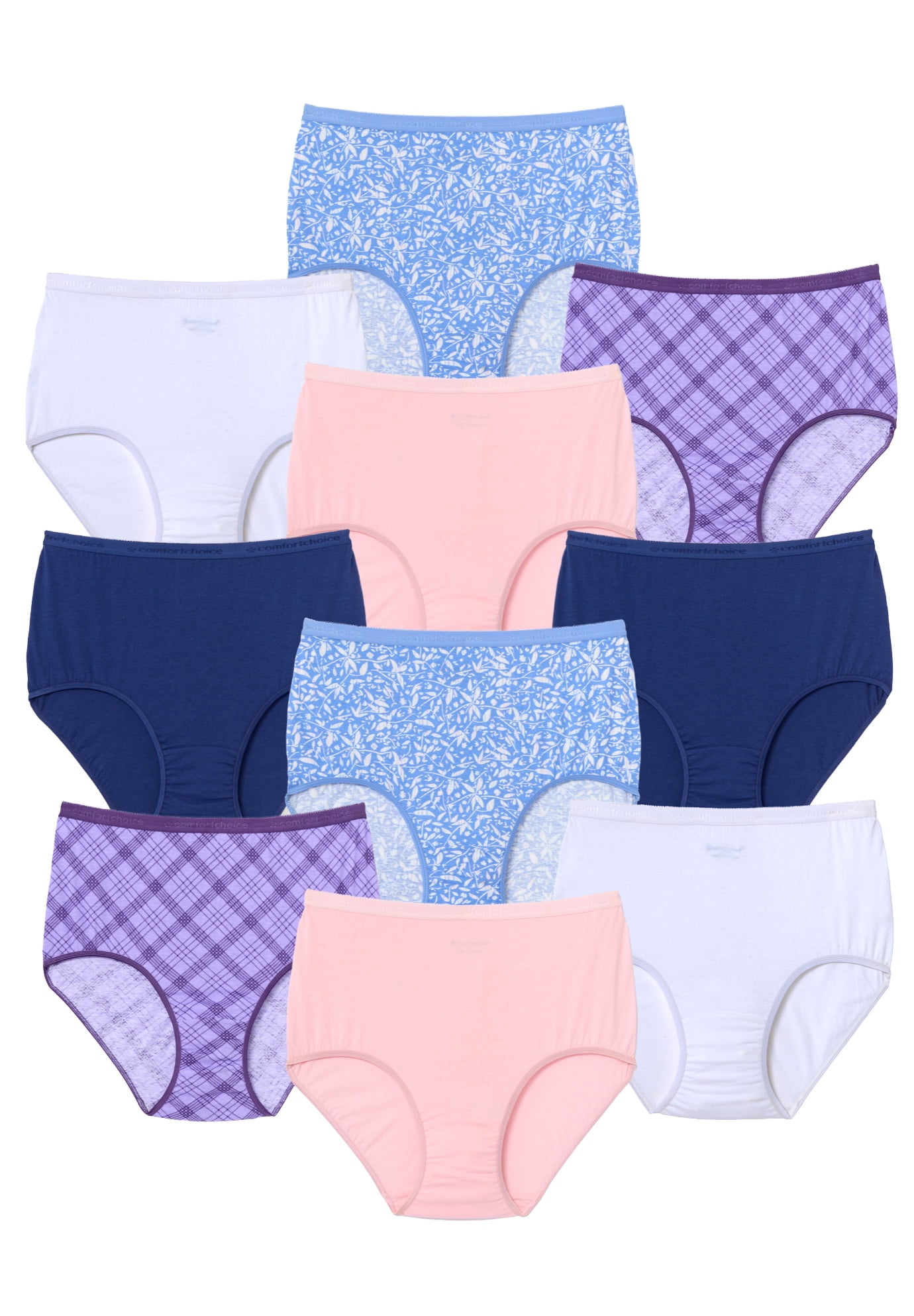 Comfort Choice Women's Plus Size Full Coverage Cotton Brief 10-Pack ...