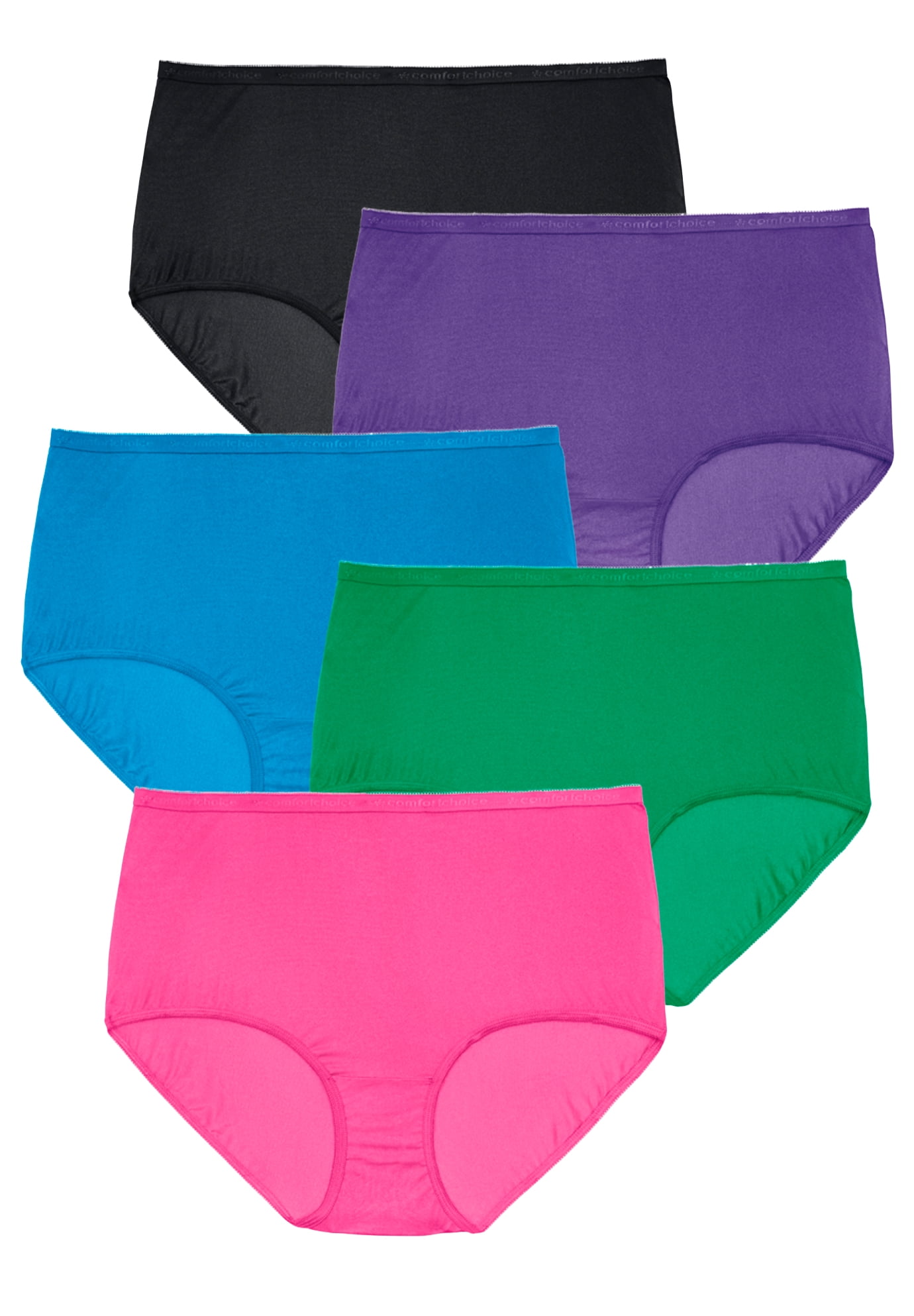 Comfort Choice Plus Size 5-Pack Tag-Free Full Coverage Cotton Brief ...