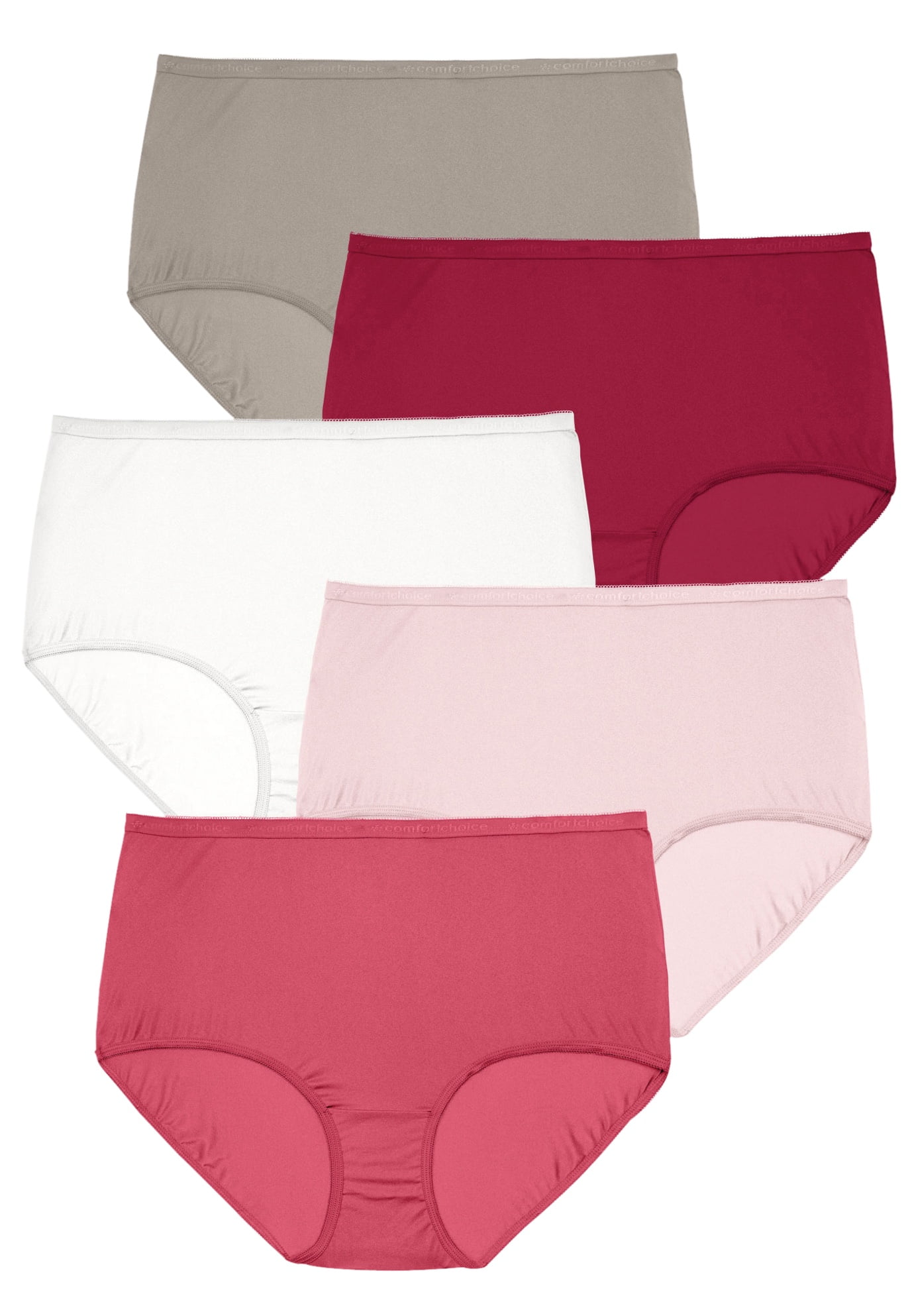 Comfort Choice Women's Plus Size Nylon Brief 5-Pack, Cotton Panel ...