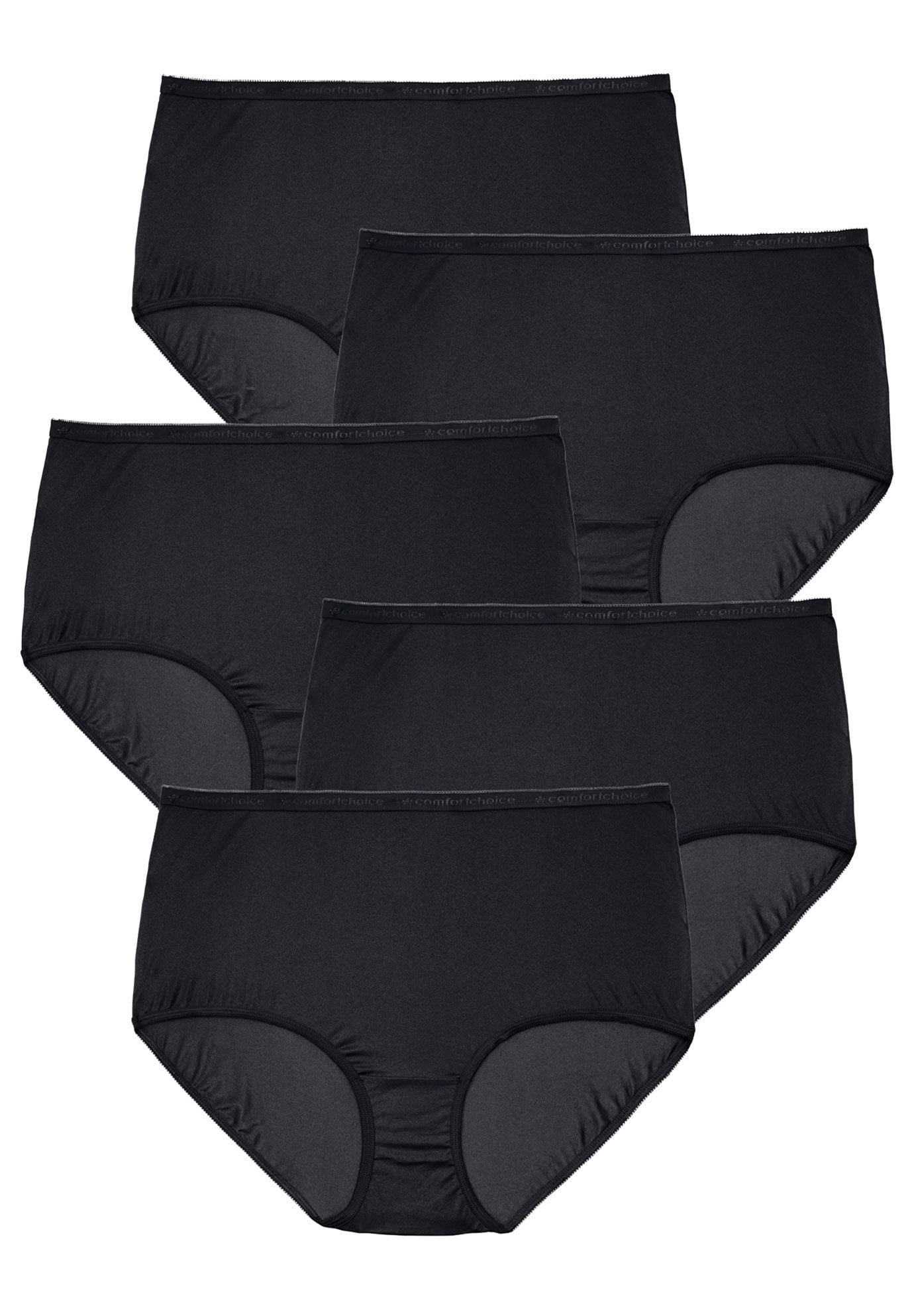 Comfort Choice Plus Size Full Coverage Nylon Briefs, 5-Pack, Elastic ...