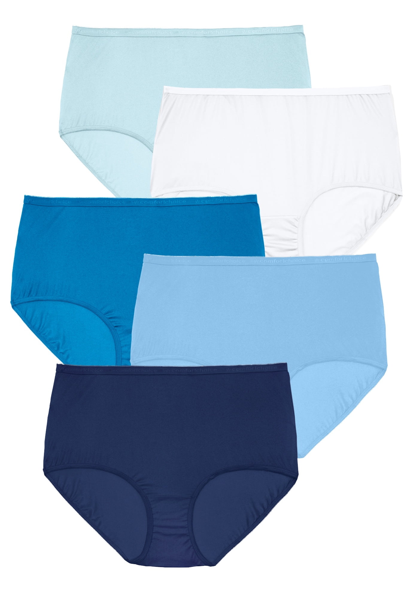 Comfort Choice Women's Plus Size Full Coverage Nylon Brief 5-Pack ...