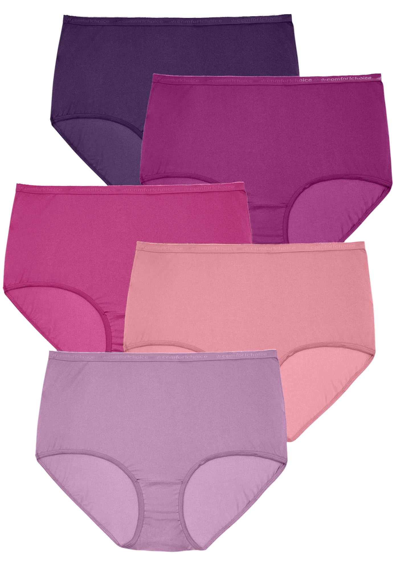 Comfort Choice Women's Plus Size Nylon Brief 5-Pack, Full Coverage ...