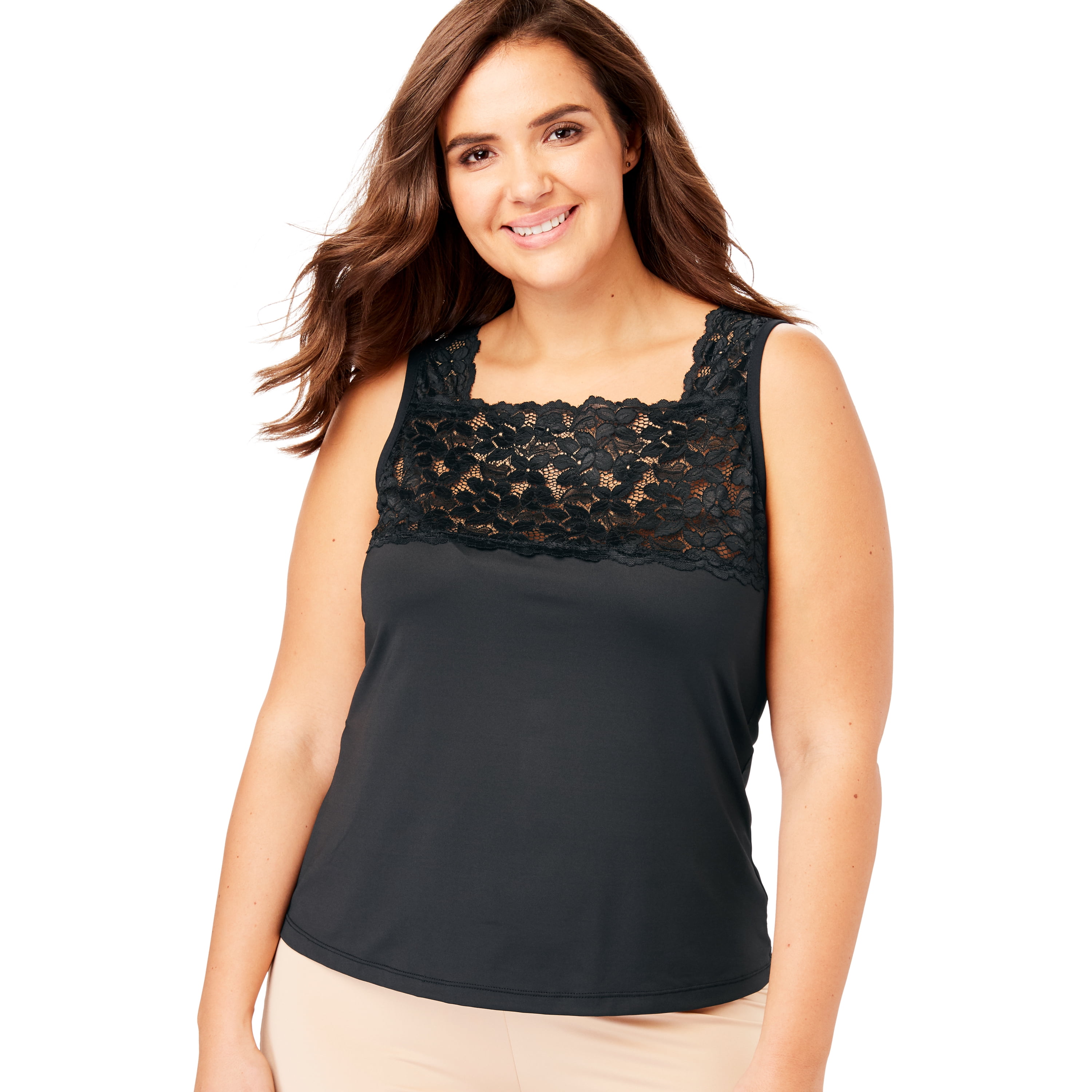 Comfort Choice Women's Plus Size Silky Lace-Trimmed Camisole - 3X ...