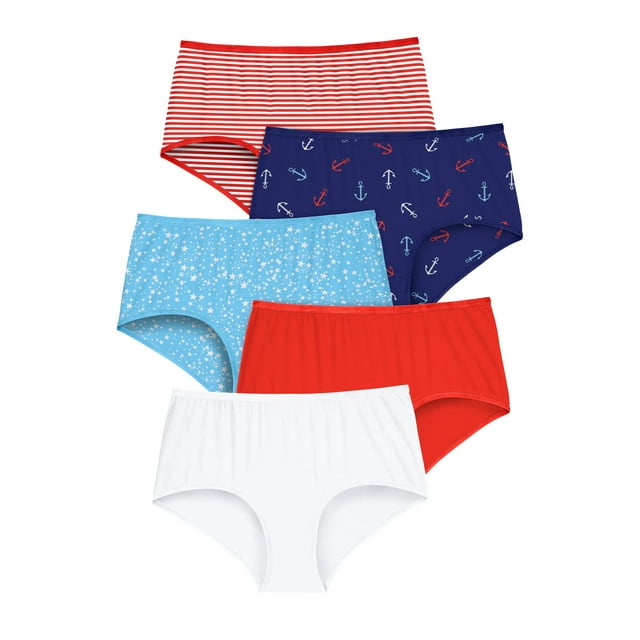 Comfort Choice Women's Plus Size Stretch Cotton Brief 5-Pack Underwear ...