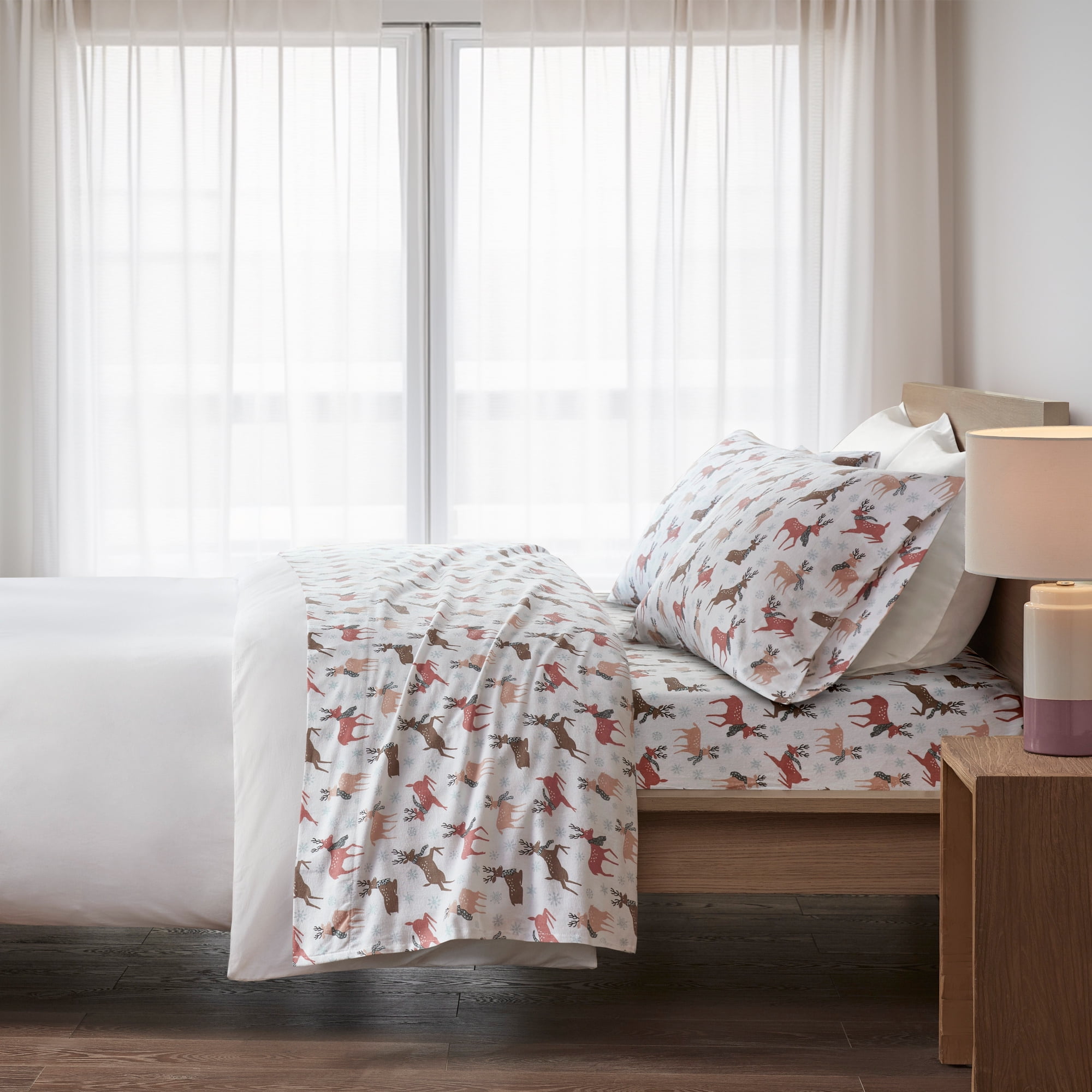 True North Queen Size 4-Piece Cozy Cotton Flannel Reindeer Printed ...