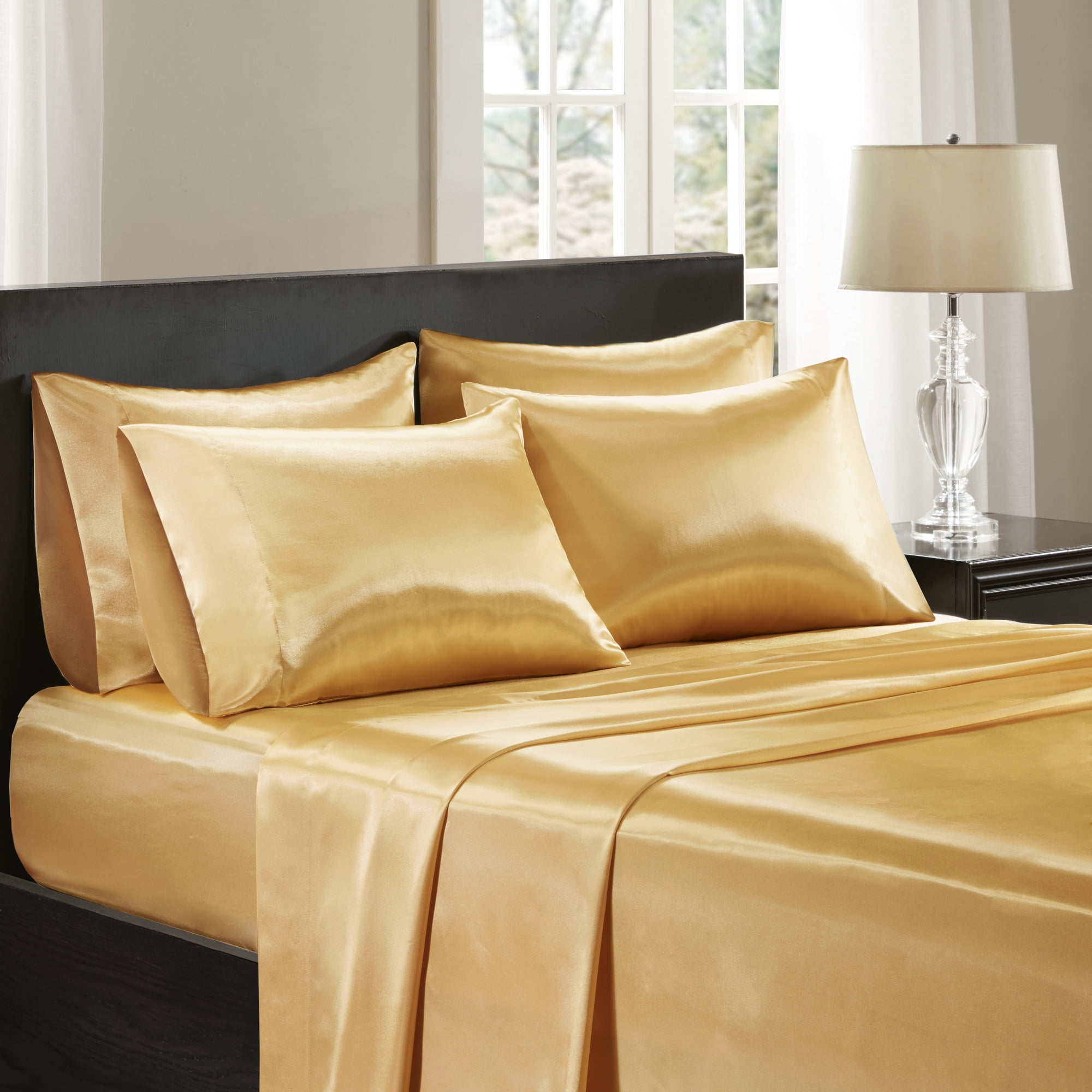 Comfort Classics Satin Wrinkle-free Luxurious 6-Piece Sheet Set, Gold ...