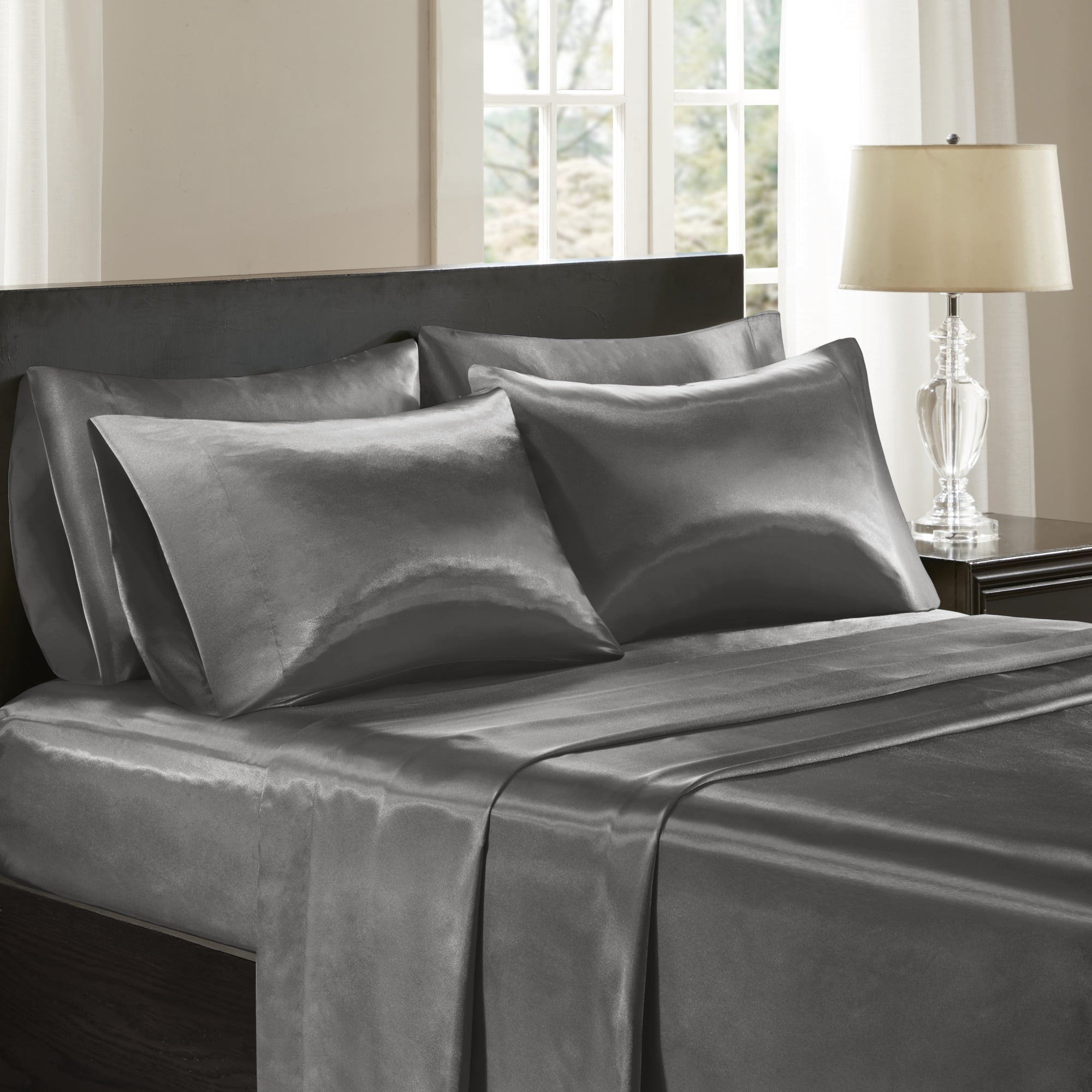 Comfort Classics Solid Satin 6 Piece Grey Sheet Set, King - Walmart.com