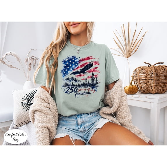 Comfort Color Patriotic 250 Years Shirt, USA Eagle Flag Graphic Tee ...