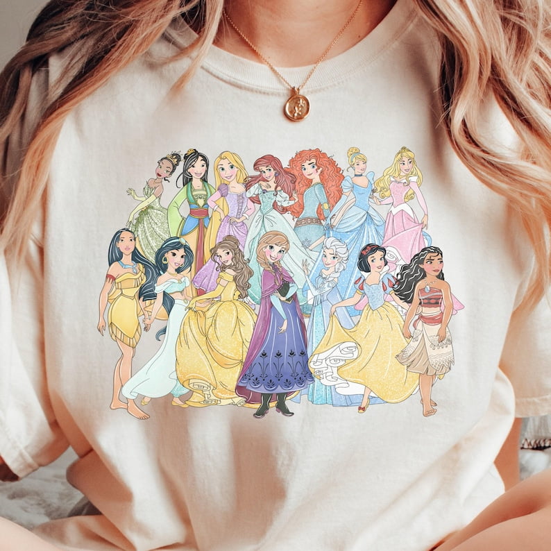 Comfort Color® Retro Princess Shirt, Cinderella Snow White Ariel Belle Rapunzel Tee, Disneyland ...