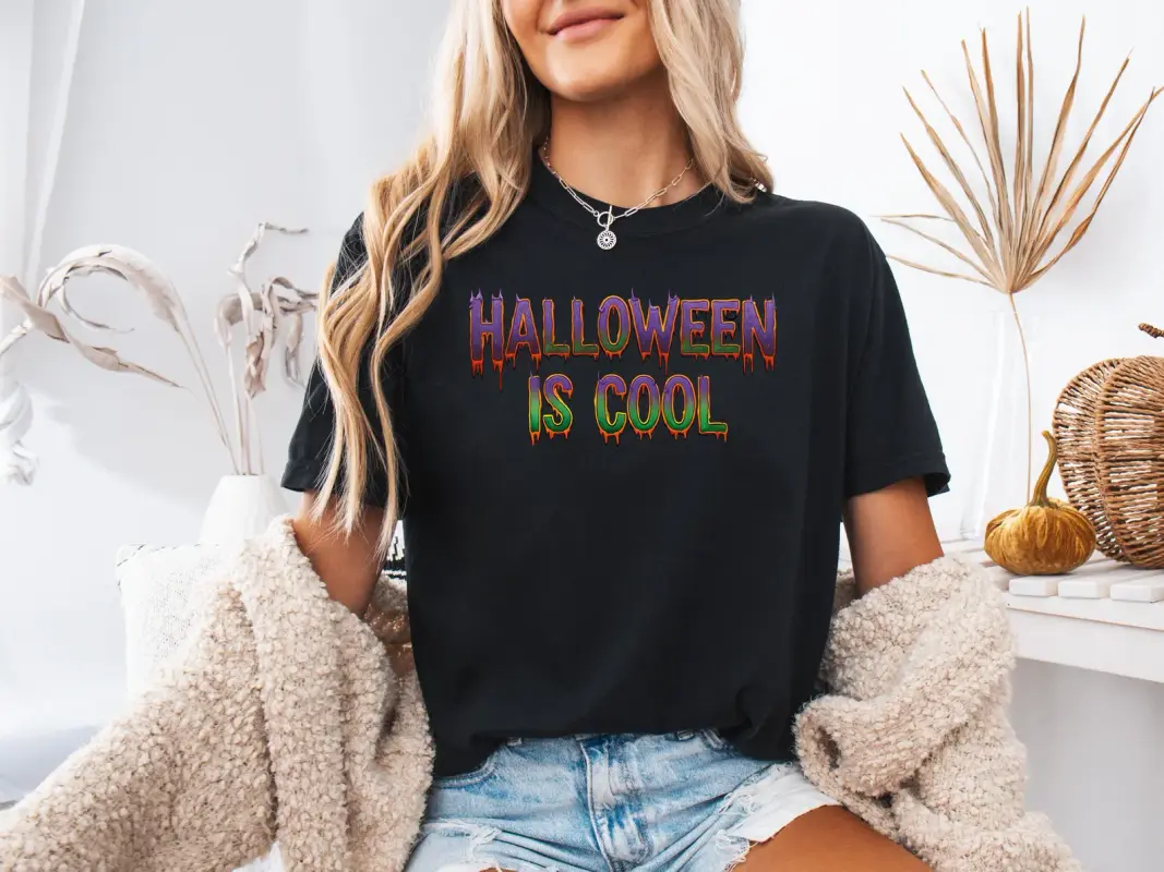 Comfort Colors 1717 Halloween Is Cool Colorful Text Graphic T-Shirt 100 ...