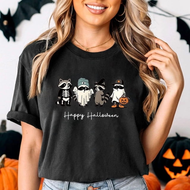 Comfort Colors 1717 Happy Halloween Raccoon Graphic T-Shirt Unisex ...