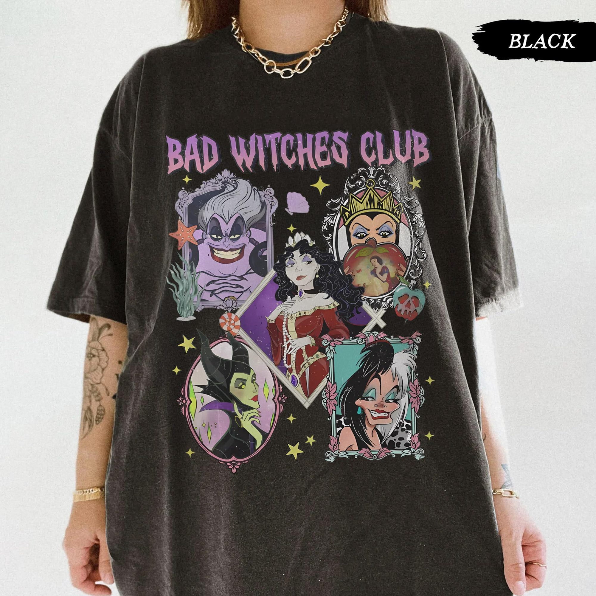 Comfort Colors Black T-Shirt - "BAD WITCHES CLUB" with Ursula, Evil ...