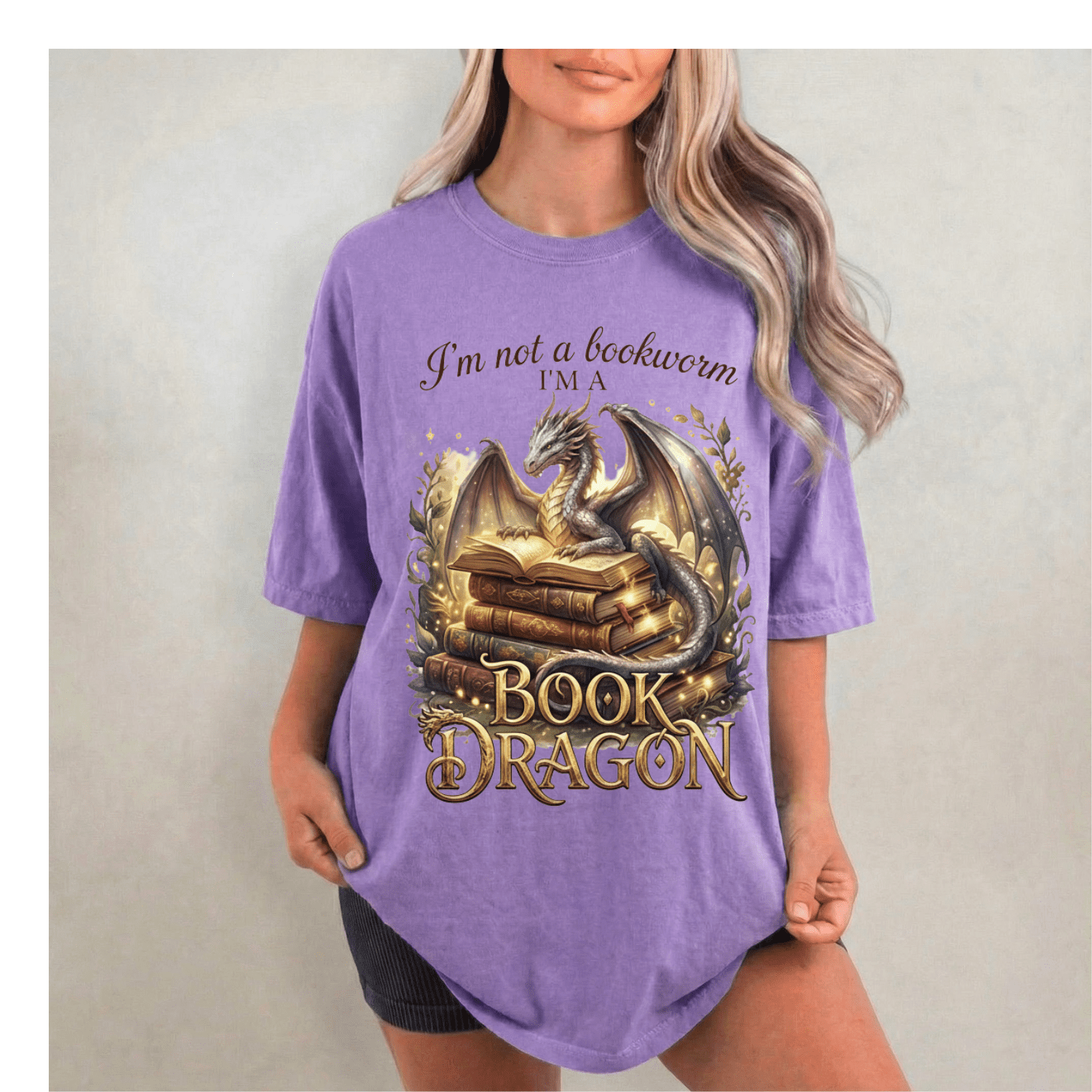 Comfort Colors Book Dragon T-Shirt, Funny Fantasy Reader Graphic Tee ...