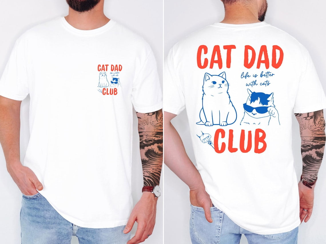 Comfort Colors Cat Dad Graphic T-Shirt, Two-Sided Funny Pet Parent Gift ...