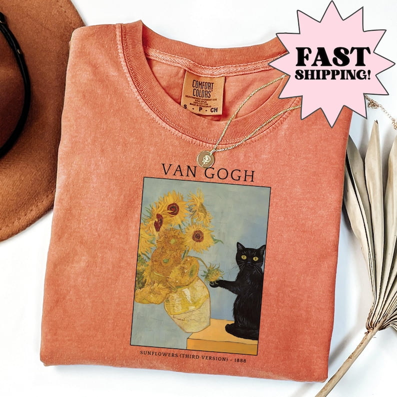 Comfort Colors Cat Shirt, Funny Cat Shirt, Van Gogh Shirt, Cat Meme ...