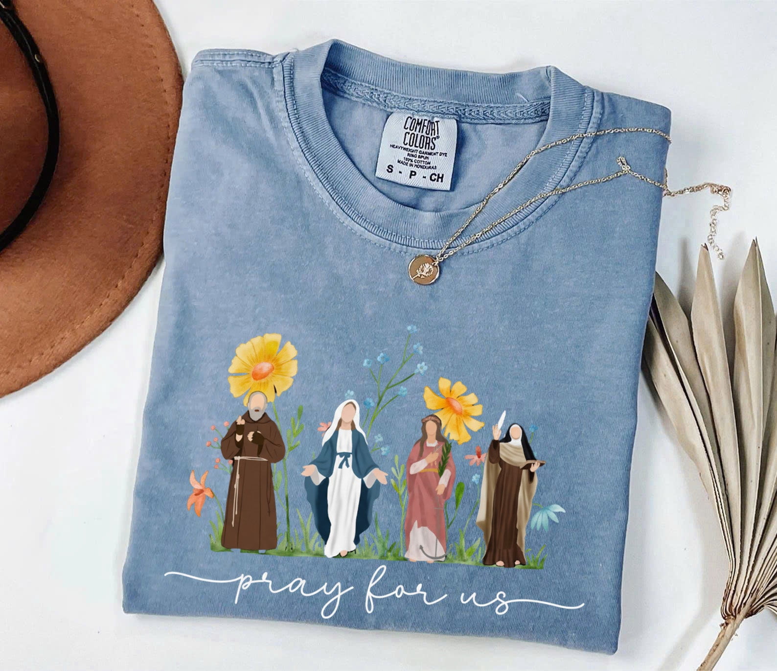 Comfort Colors Catholic Saints Shirt for Women – Floral Religious Tee ...
