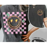 Comfort Colors Checkered Pattern Bolt Smiley Face Shirt, Retro Smile ...