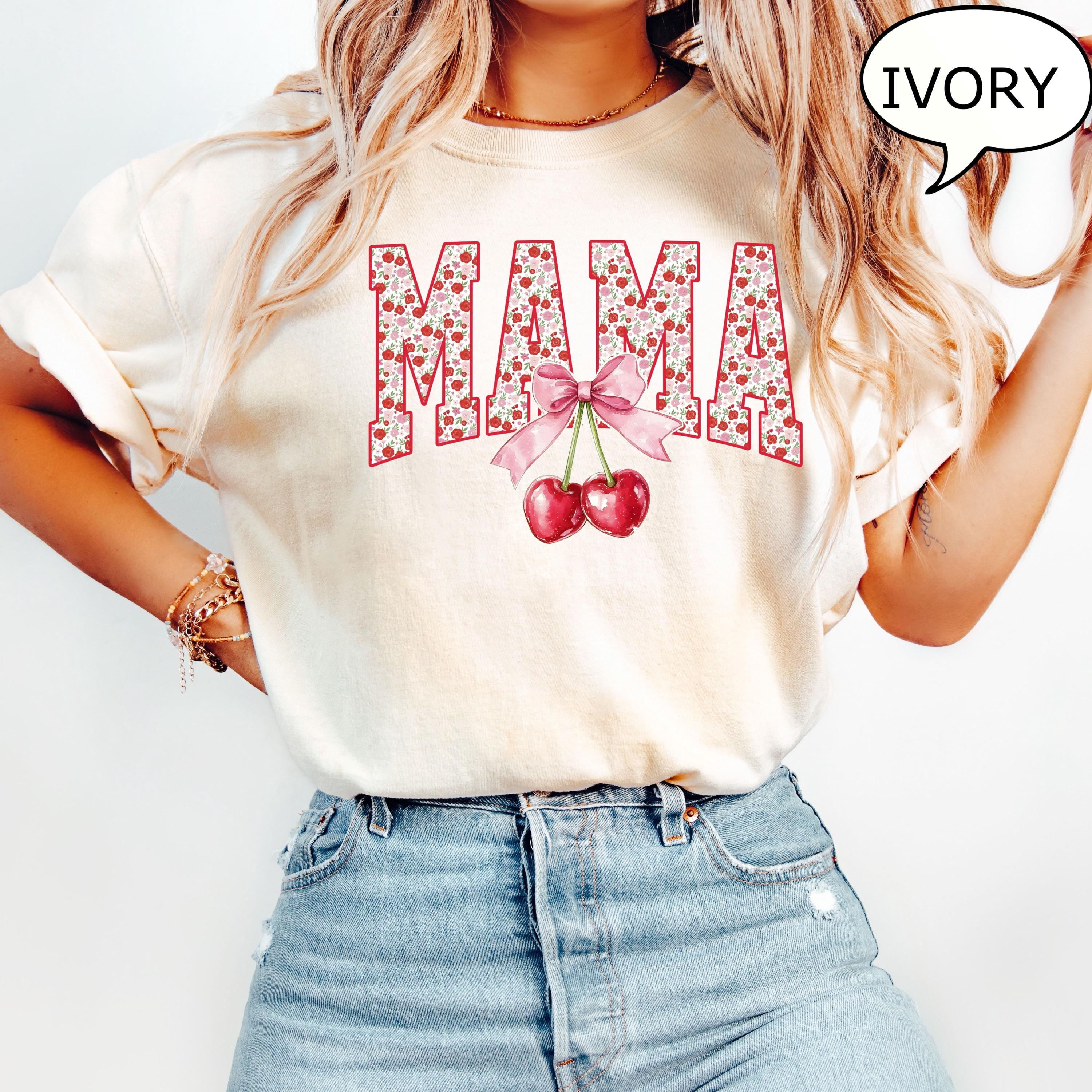 Comfort Colors® Cherry Mama T-Shirt, Floral Mama Shirt, Coquette Bow ...