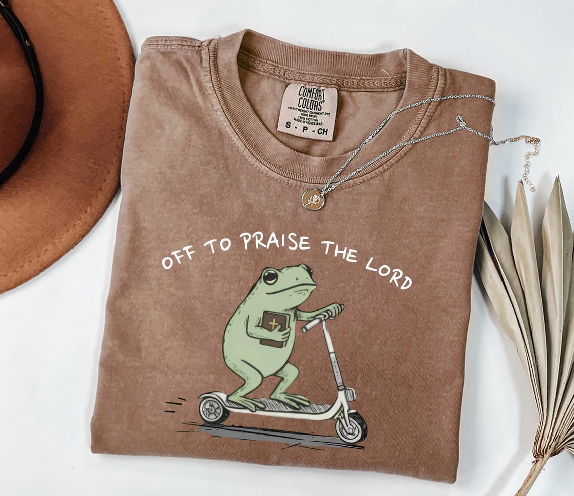 Comfort Colors Christian T-Shirt, Funny Frog Off To Praise The Lord ...