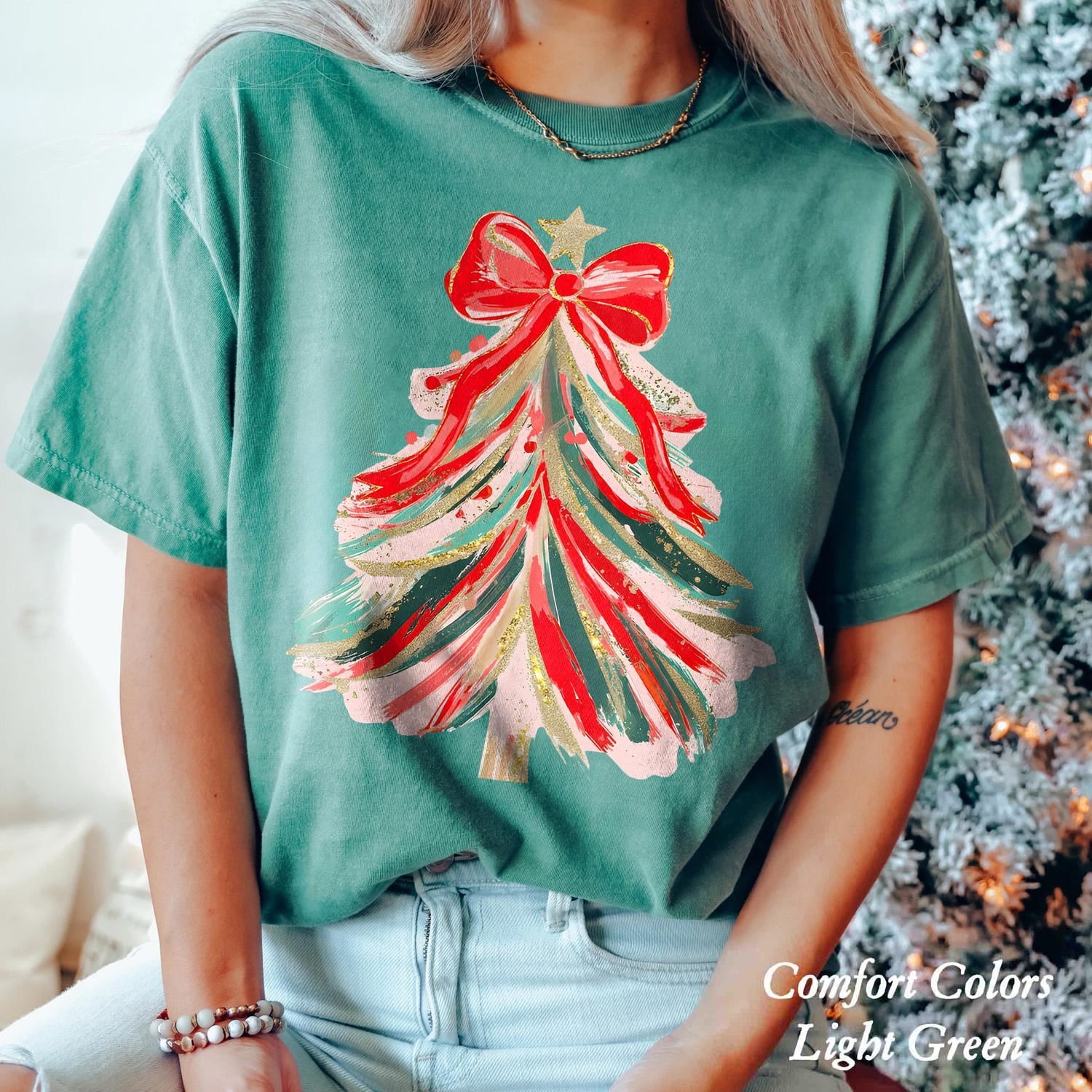 Comfort Colors Christmas Tree Shirt, Red Bow Christmas Sweatshirt for ...