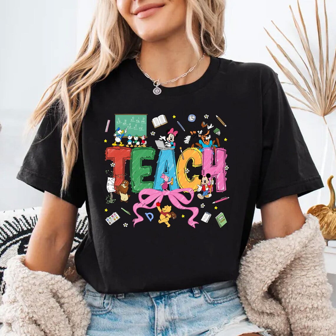 Comfort Colors Coquette Bow Disney Teacher Characters Shirt, Happy ...