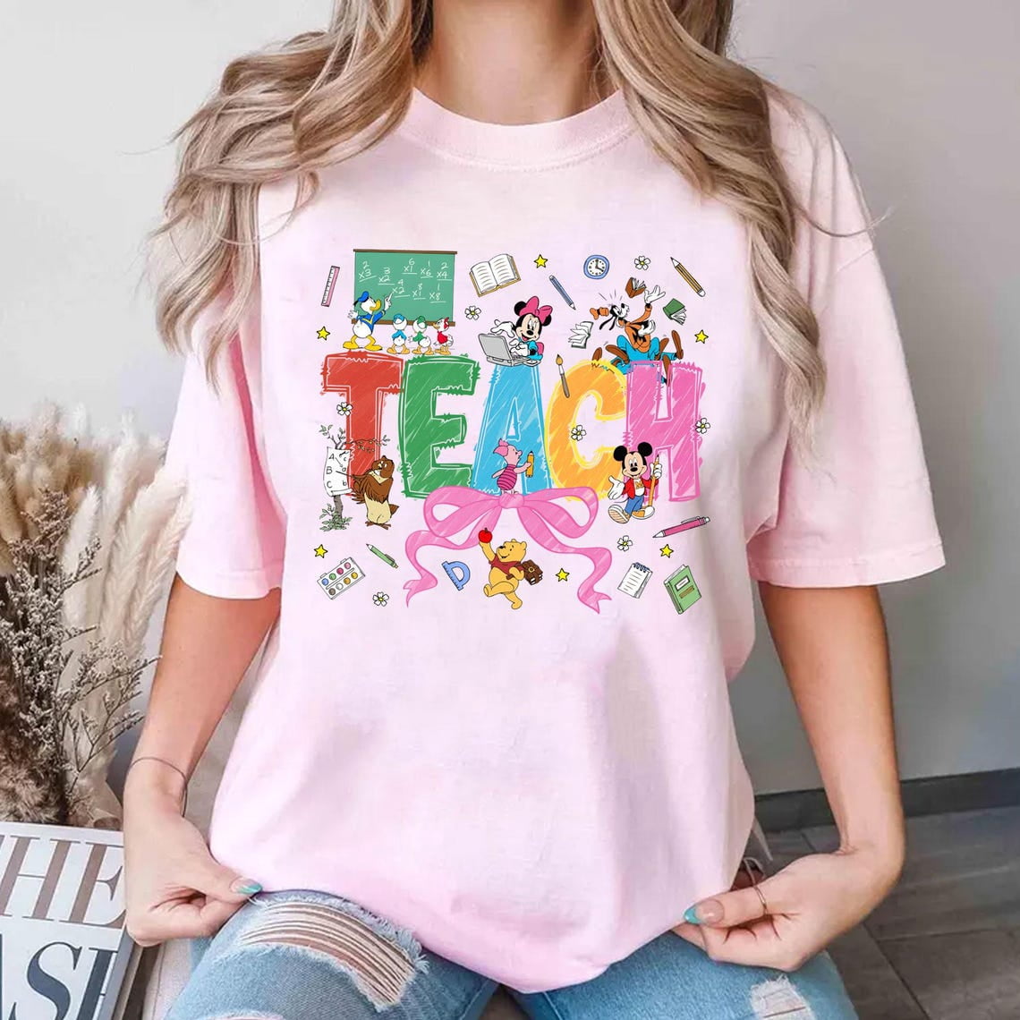 Comfort Colors Coquette Bow Disney Teacher Characters Shirt, Happy ...