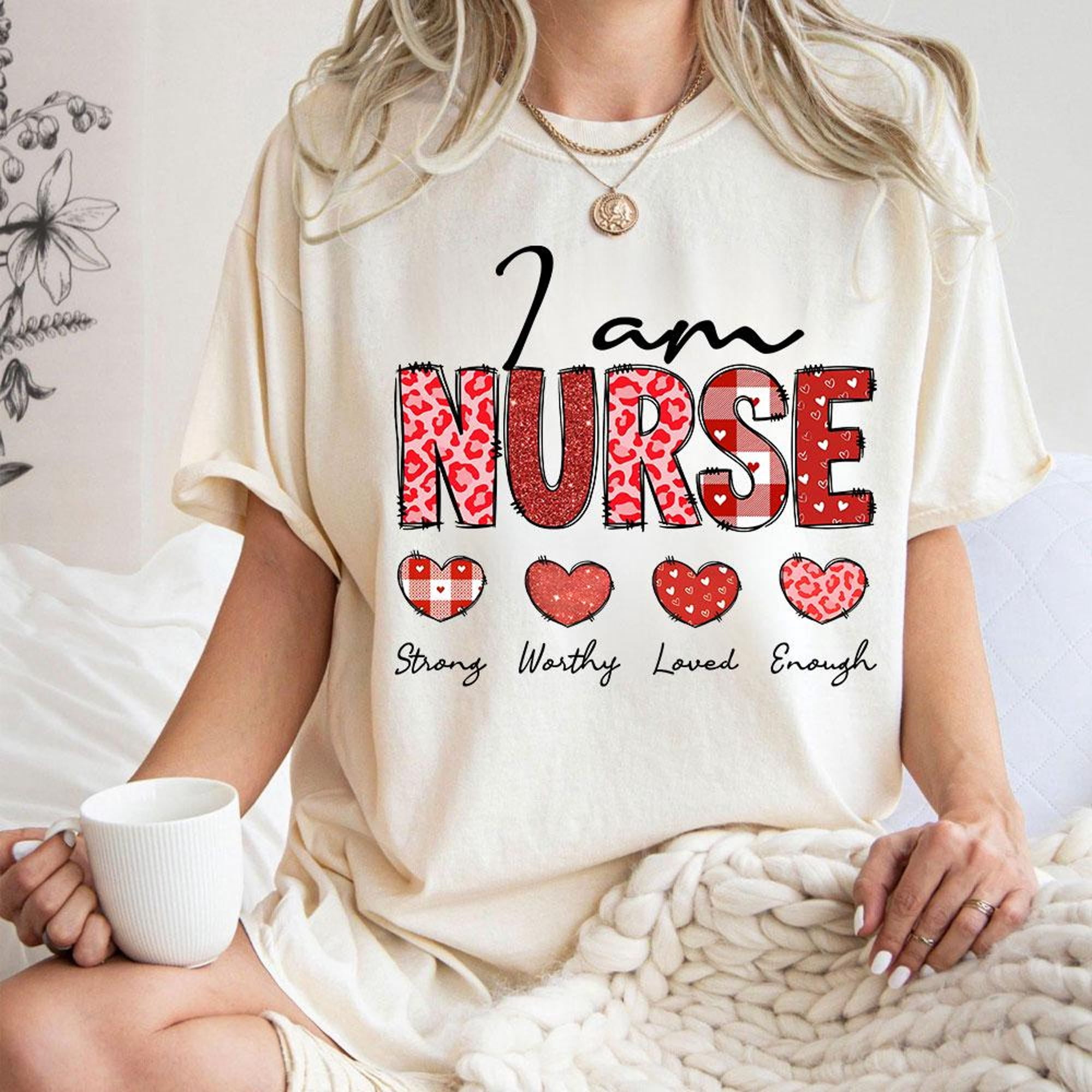 Comfort Colors Cream T-Shirt "I am NURSE" with Leopard Print, Plaid ...