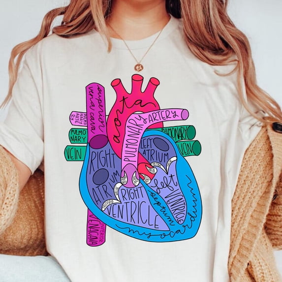 Comfort Colors Cream T-Shirt with Colorful Anatomical Heart ...