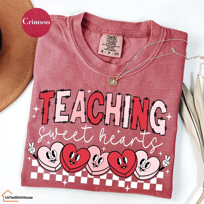 Comfort Colors Crimson Red T-Shirt with "TEACHING sweet hearts" Design ...