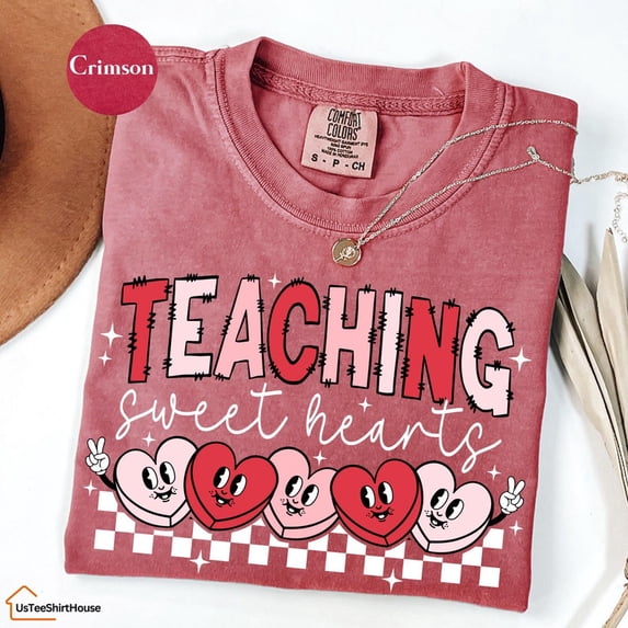 Comfort Colors Crimson Red T-Shirt with "TEACHING sweet hearts" Design ...