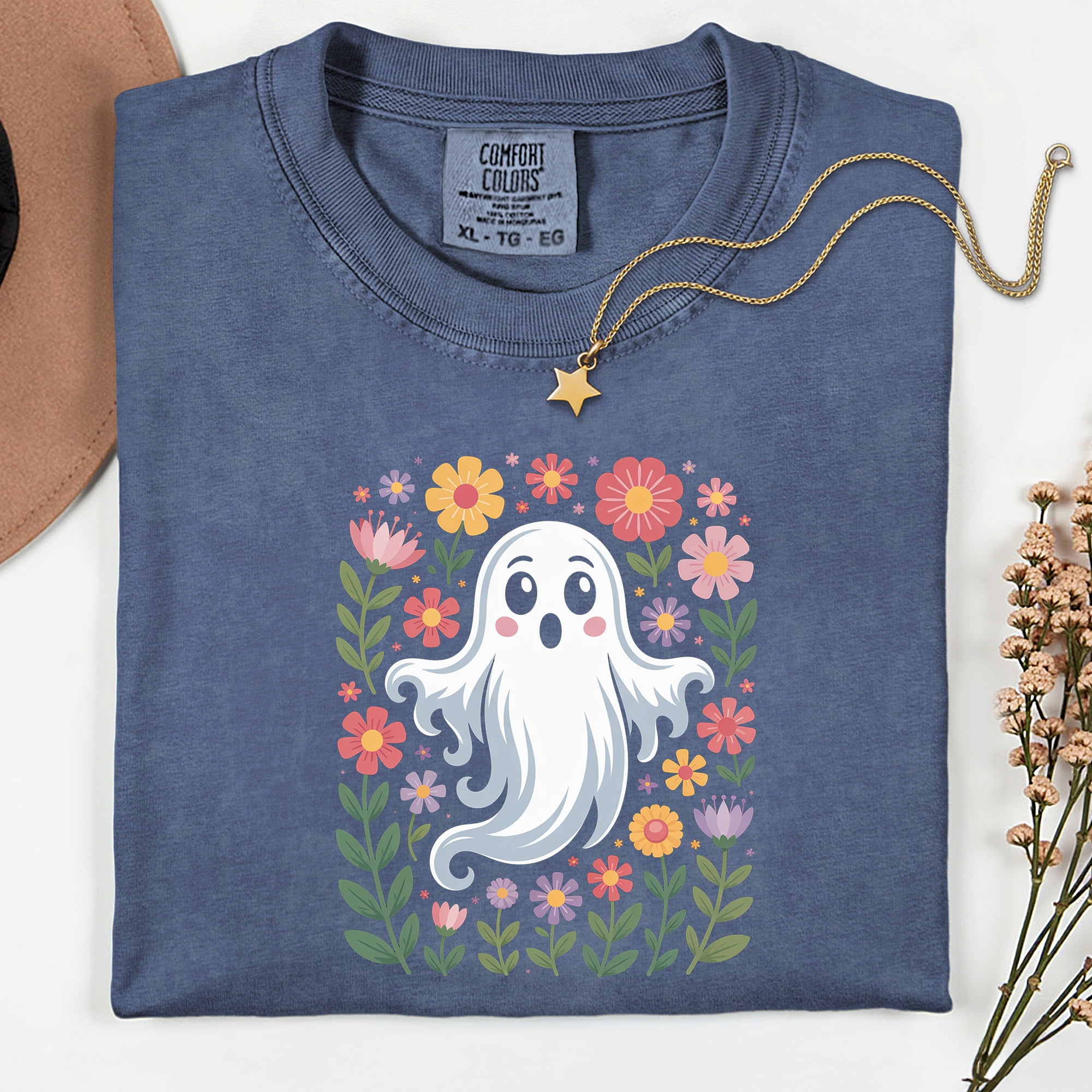 Comfort Colors® Cute Ghost in Wildflowers Shirt Spooky Fall Aesthetic ...