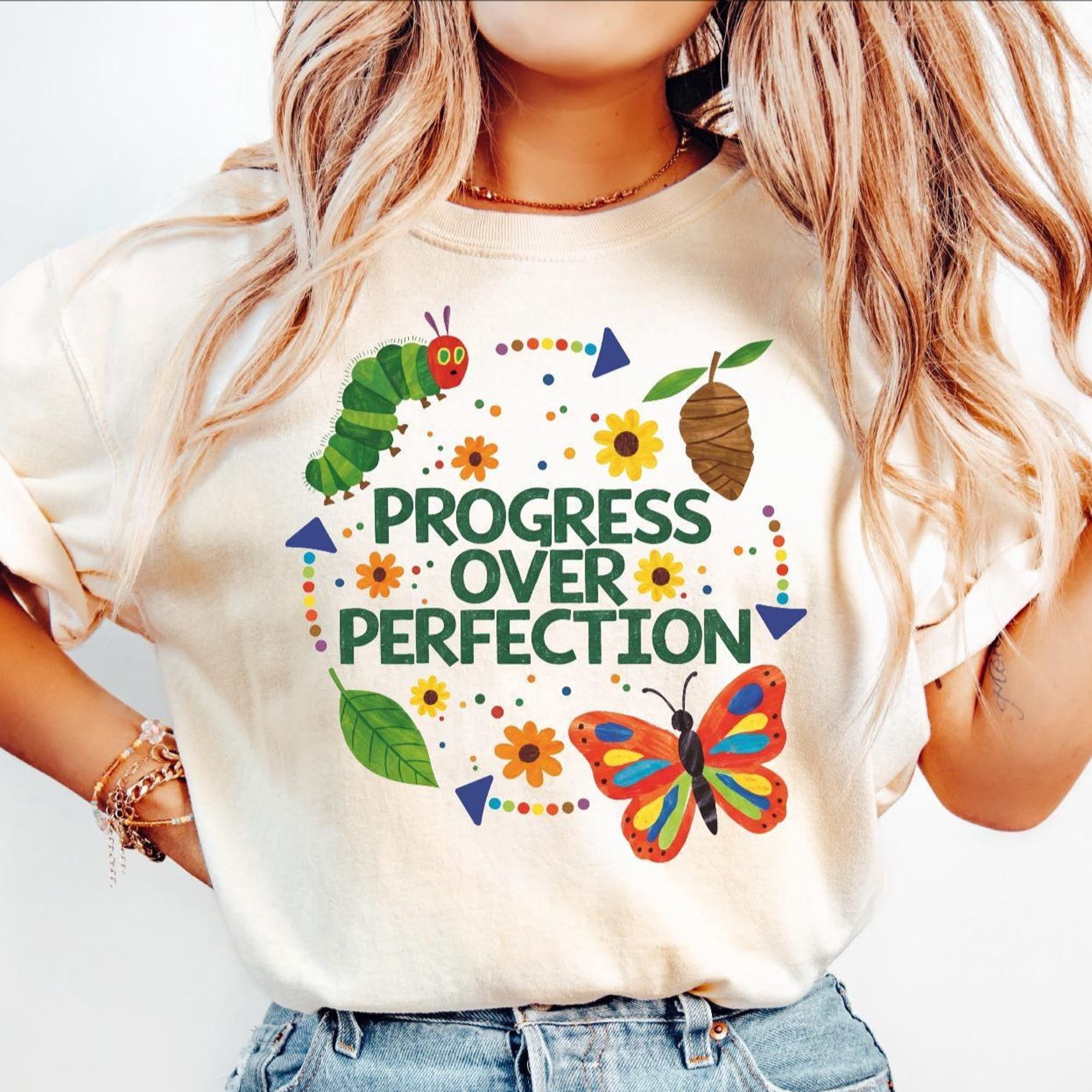 Comfort Colors Cute Teacher Shirt - Progress Over Perfection, Back to ...