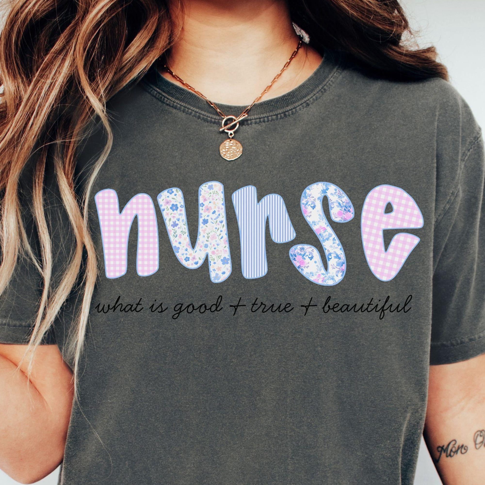 Comfort Colors Dark Gray T-Shirt with Colorful "Nurse" Design and ...