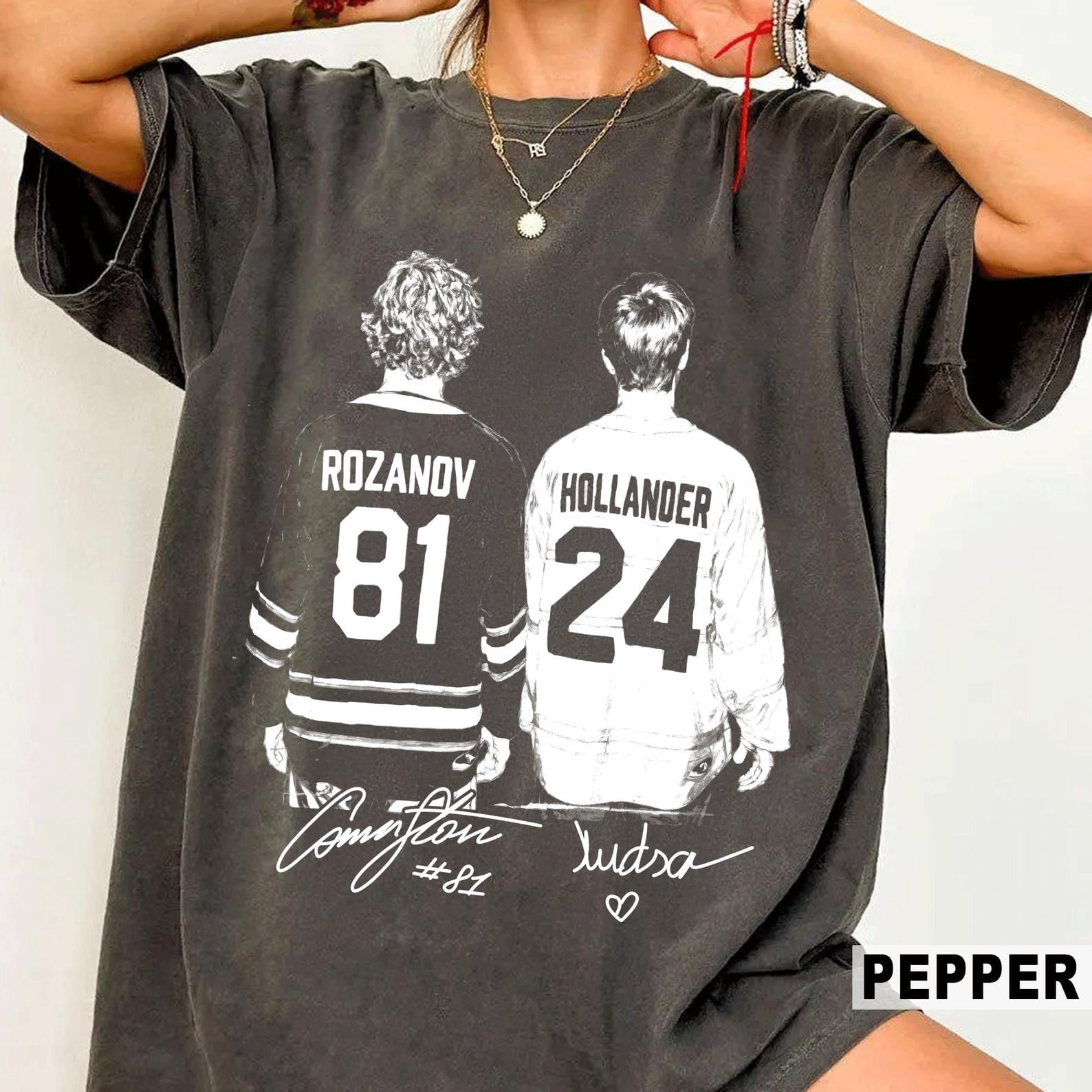 Comfort Colors Dark Gray T-Shirt with Hockey Players Graphic, Names ...