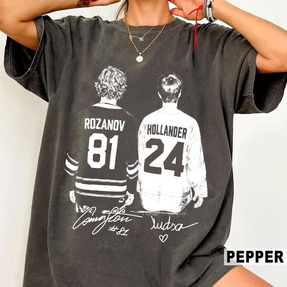 Comfort Colors Dark Gray T-Shirt with Hockey Players Graphic, Names ...