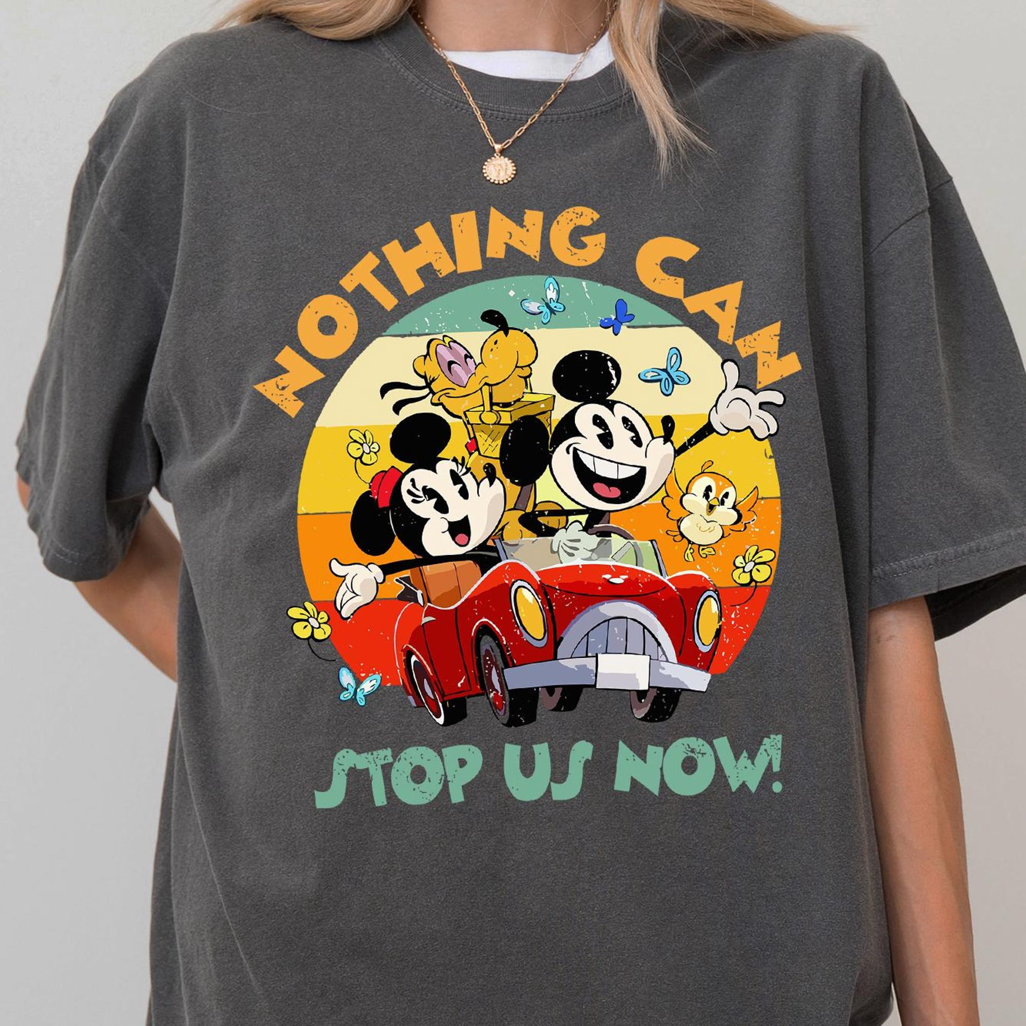 Comfort Colors Dark Gray T-Shirt with Mickey & Minnie Mouse in Red Car ...