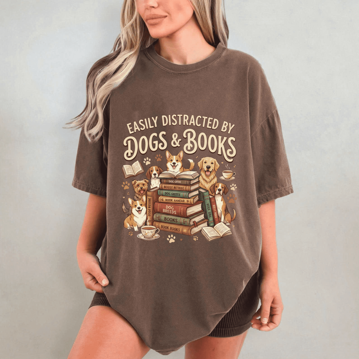 Comfort Colors Easily Distracted By Dogs And Books T-Shirt Funny Reader ...
