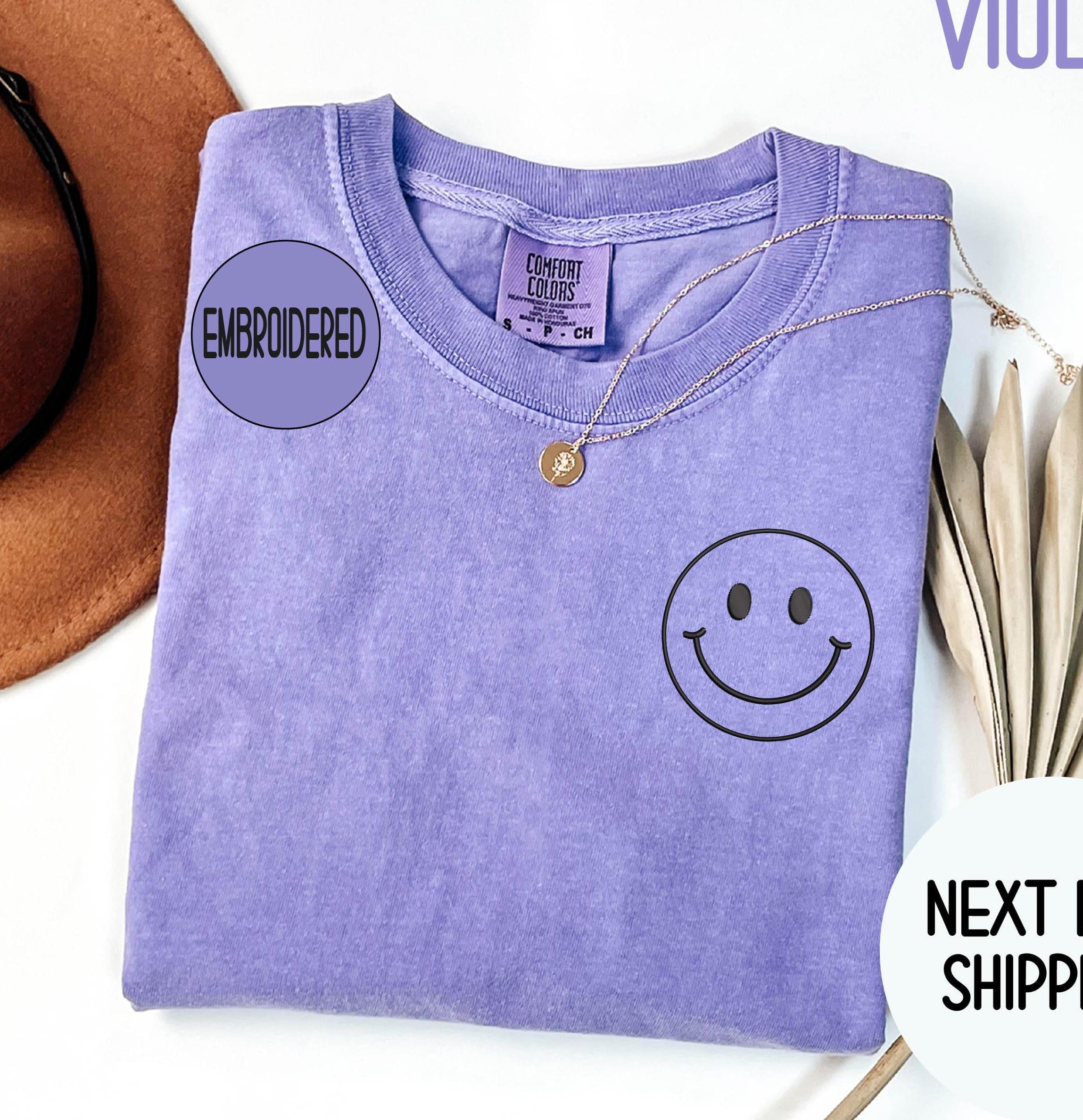 Comfort Colors® Embroidered Happy Face Shirt , Smile Embroidered Tee ...