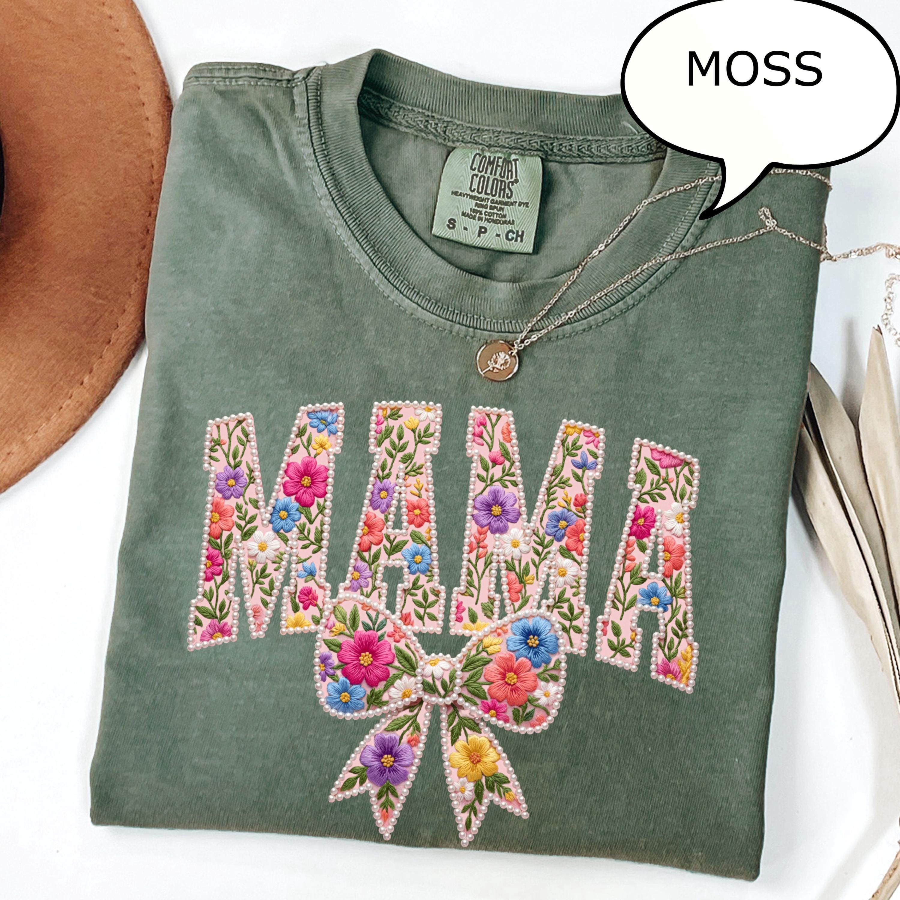 Comfort Colors® Faux Embroidered Mama T-Shirt, Spring Mama Shirt ...