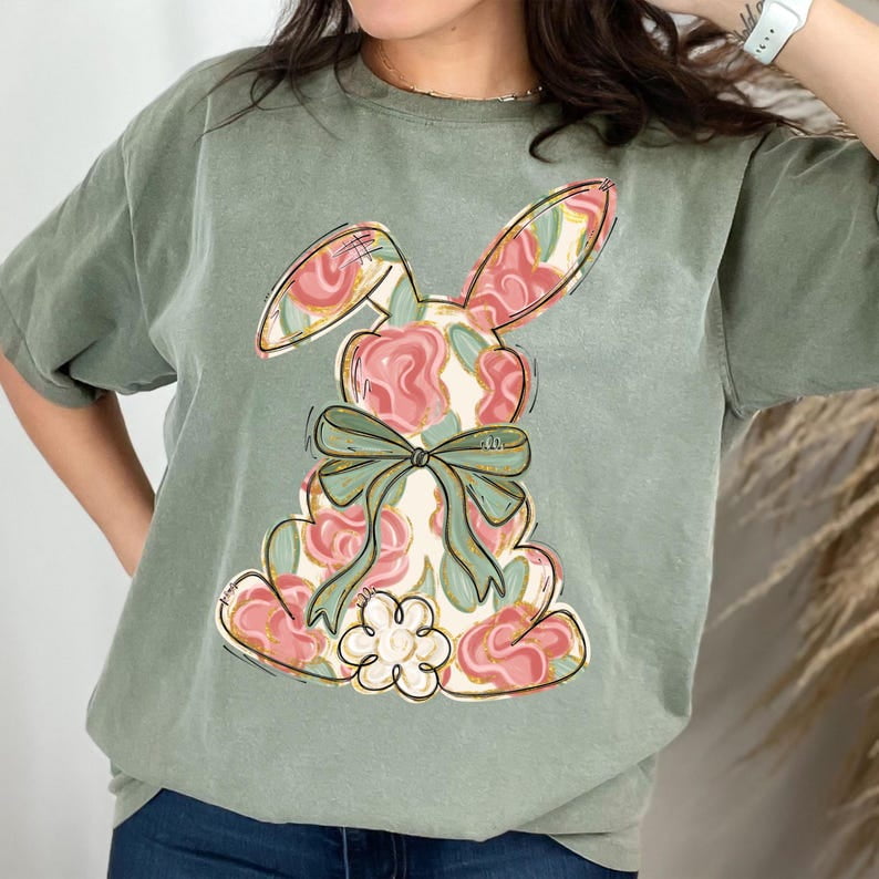 Comfort Colors® Floral Easter Shirt, Coquette Bow Easter Tshirt, Easter ...