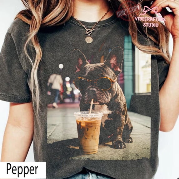 Comfort Colors French Bulldog Iced Coffee Shirt, Funny Dog Coffee Lover ...